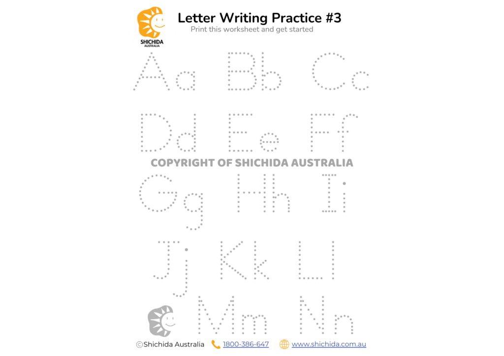 Alphabet Writing Worksheet 3 - Shichida Australia